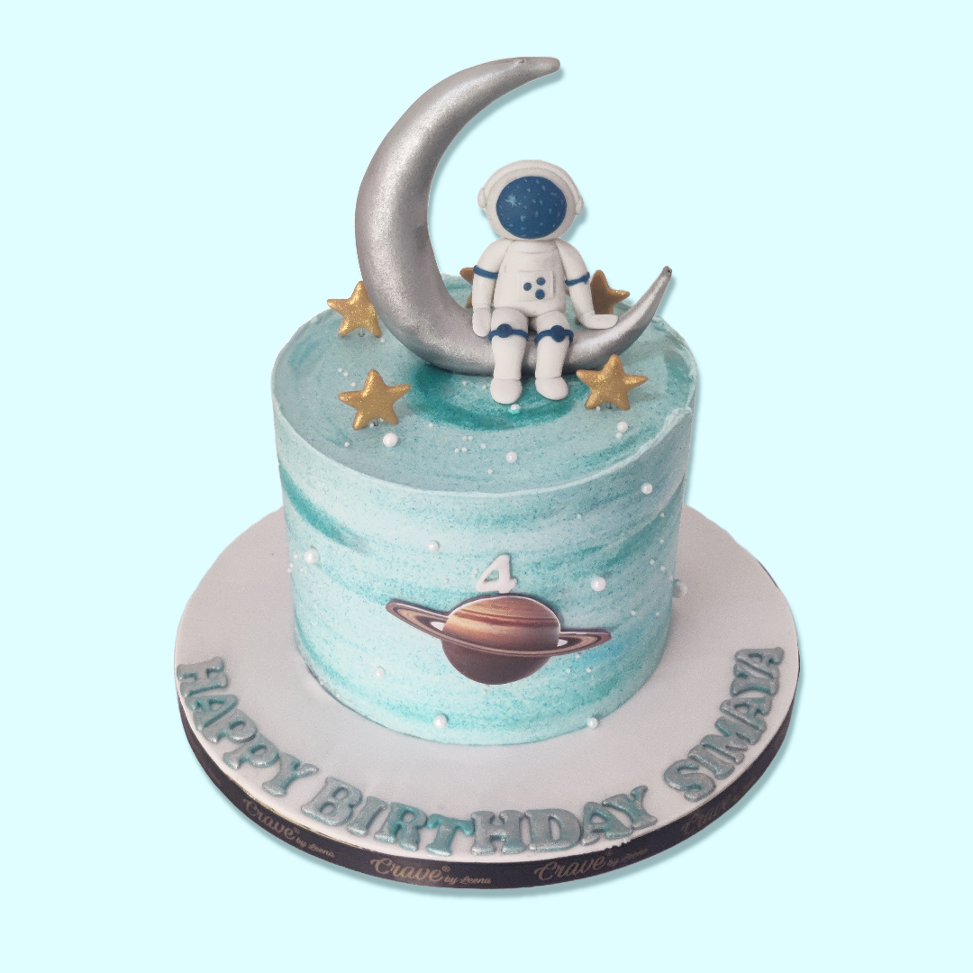 Astronaut and Moon Space Theme Cake | Custom Birthday Cake – Crave by Leena