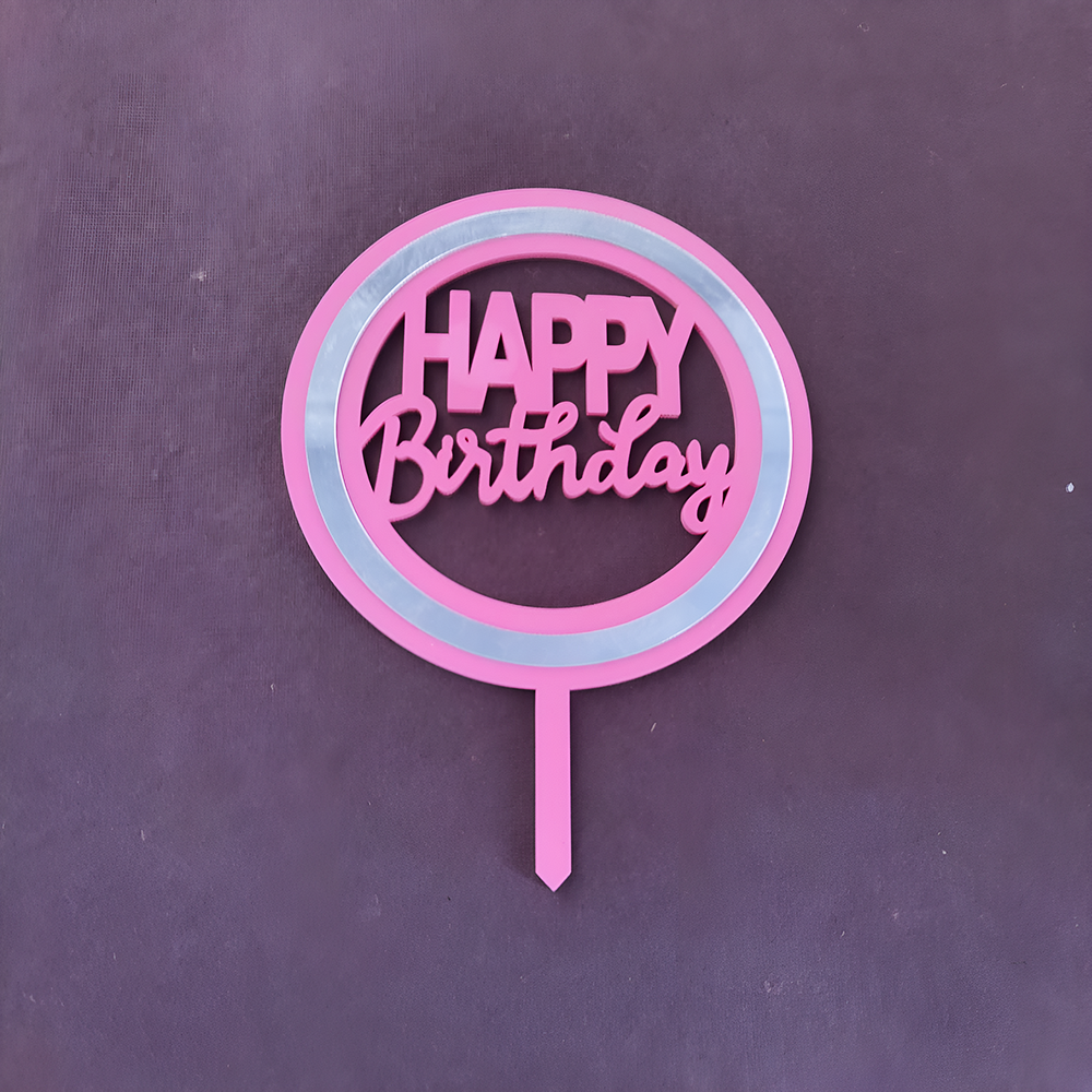 Happy Birthday Pink Acrylic Circular Cake Topper – Crave by Leena