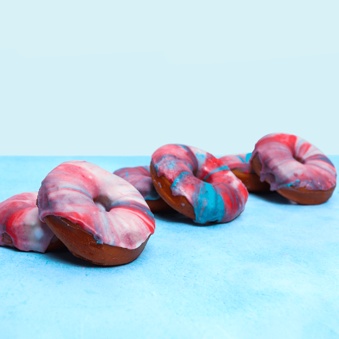 White, Blue & Red Donuts – Crave by Leena